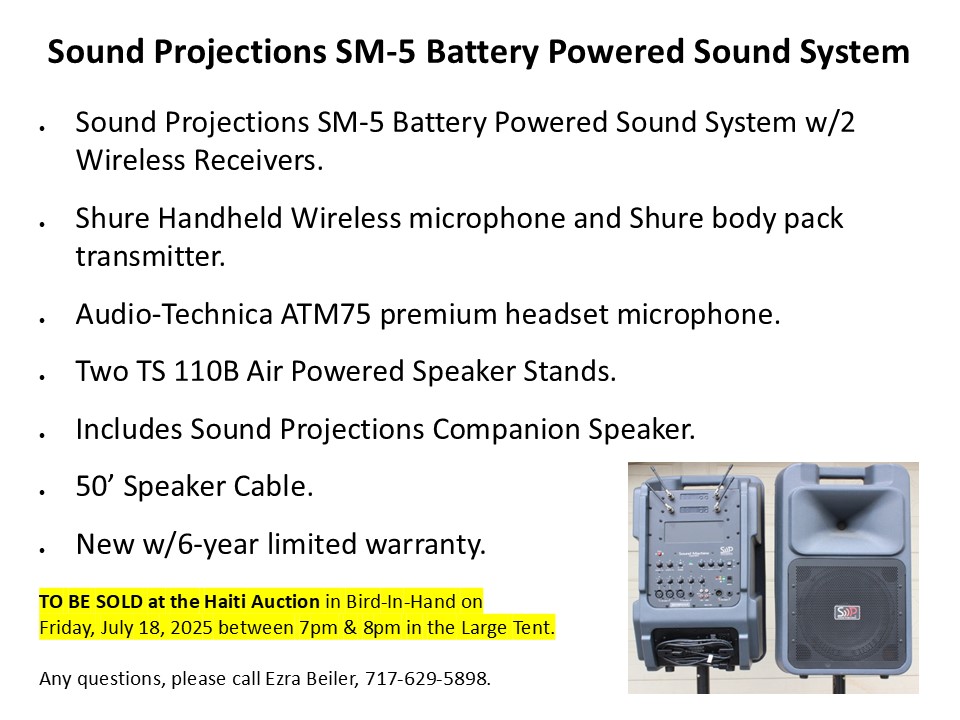 Sound System Specs to be sold at 2025 HBA | PA Haiti Auction